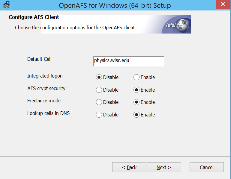 Windows AFS setup – Department of Physics – UW–Madison