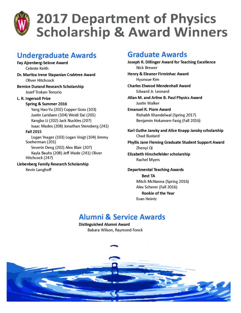 Scholarship & Award Winners – Department of Physics – UW–Madison