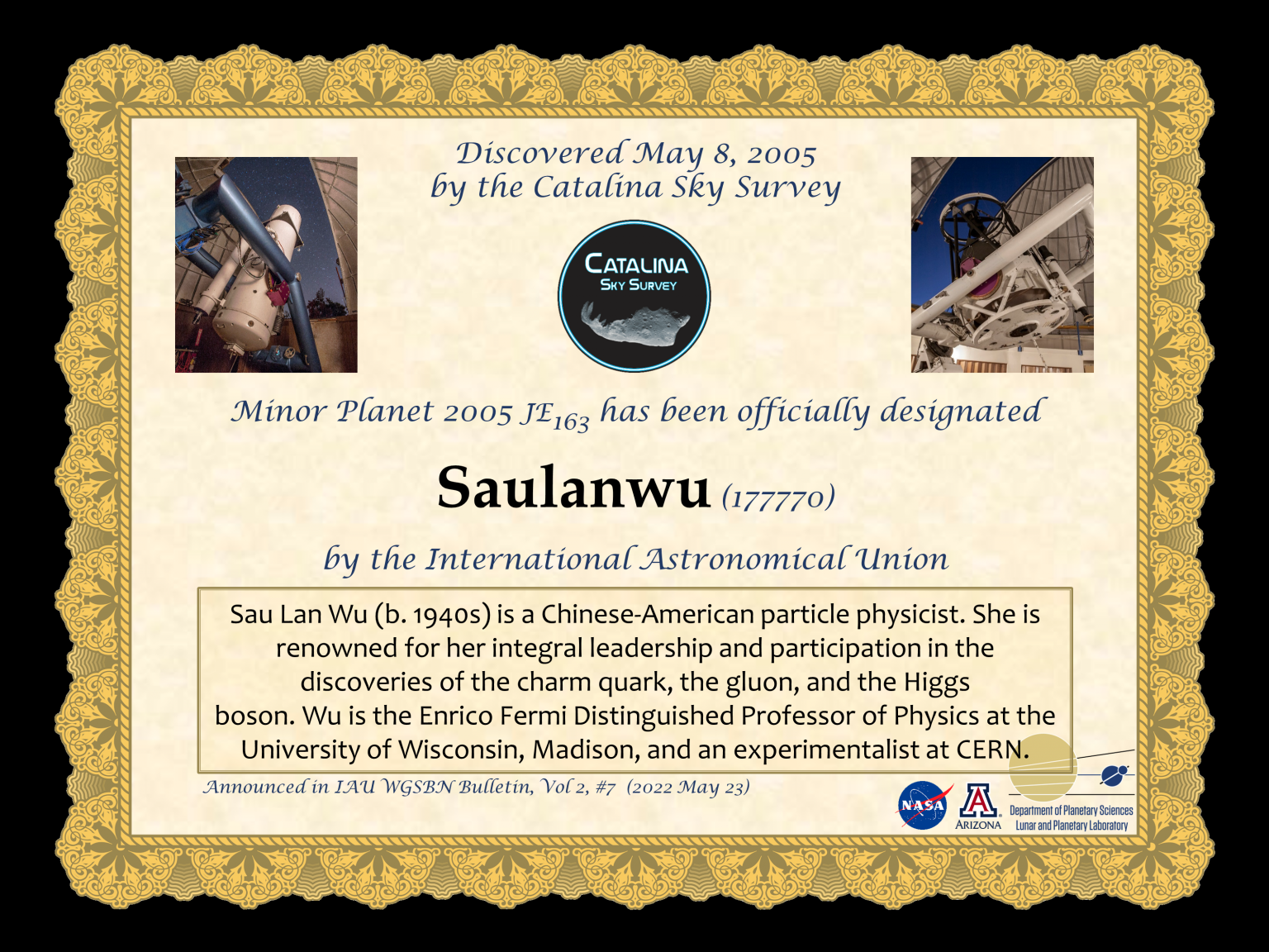 Sau Lan Wu honored with named planet – Department of Physics – UW–Madison